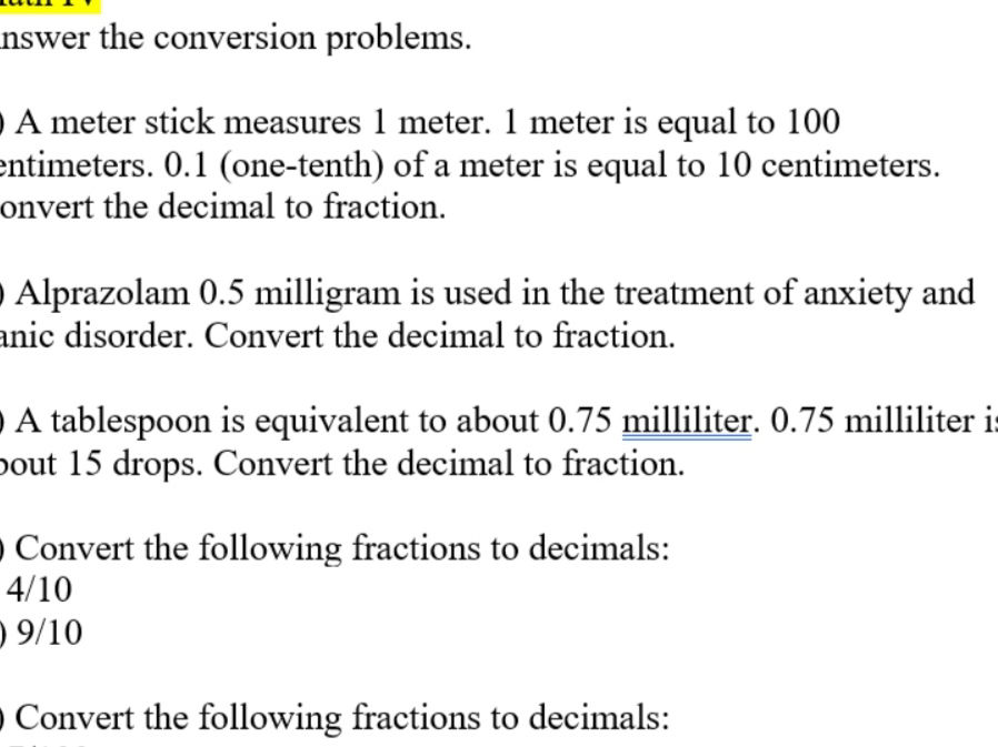 Answer the conversion problems. A meter | StudyX