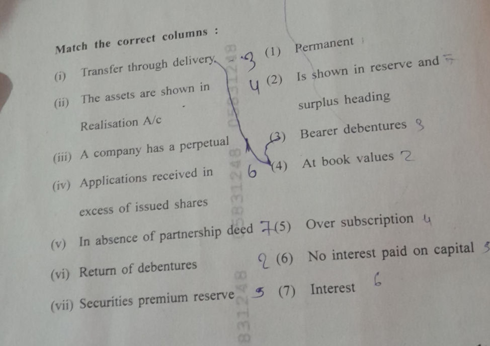 Match the correct columns : (i) Transfer | StudyX