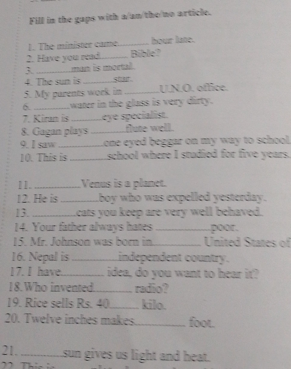 Fill in the gaps with a/an/the/no article. | StudyX