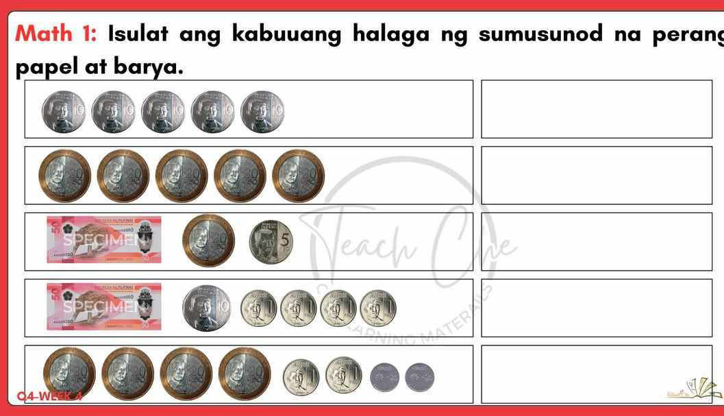 Math 1: Isulat ang kabuuang halaga ng | StudyX