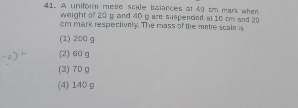 41. A uniform metre scale balances at 40 cm | StudyX