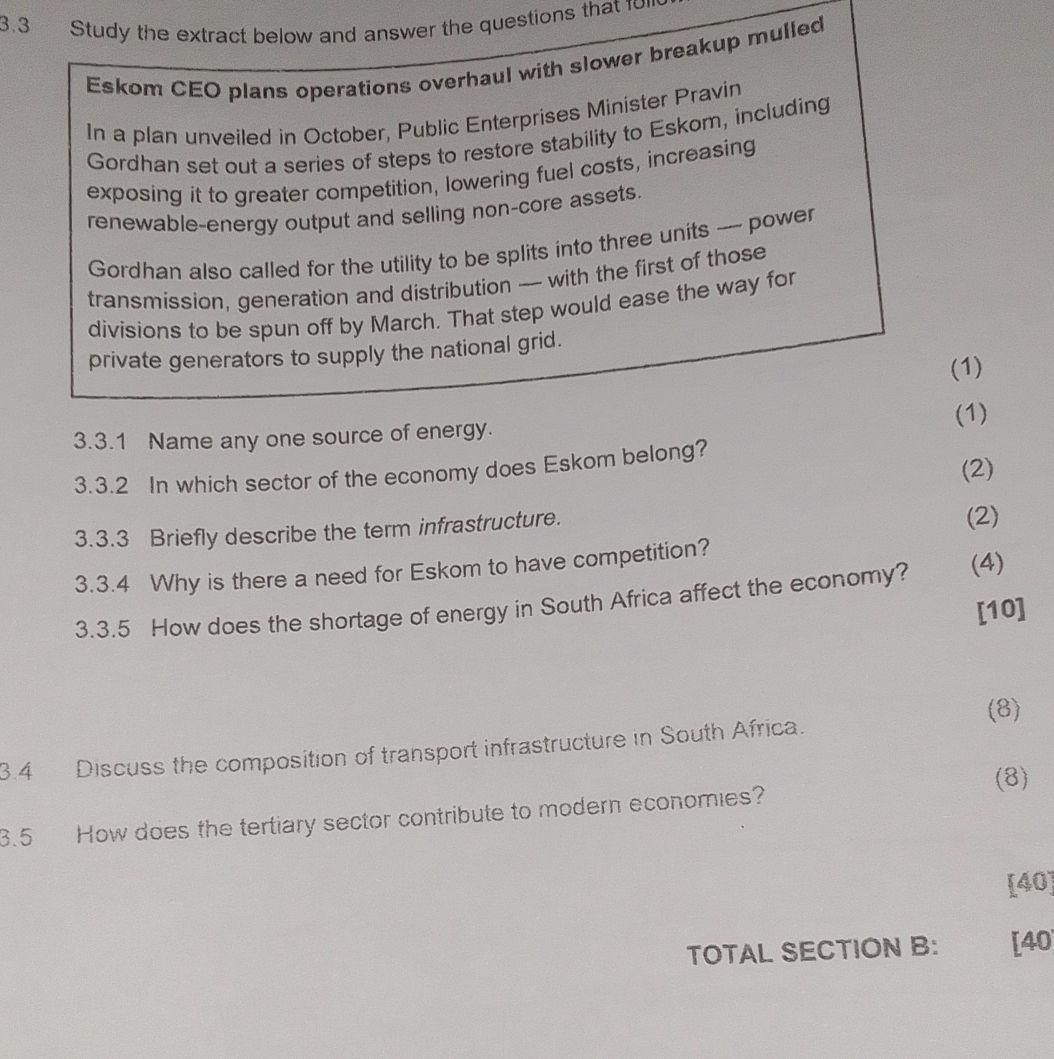 3.3 Study the extract below and answer the | StudyX