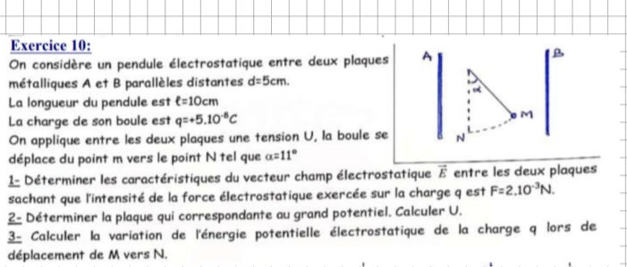 Exercice 10: On considère un pendule