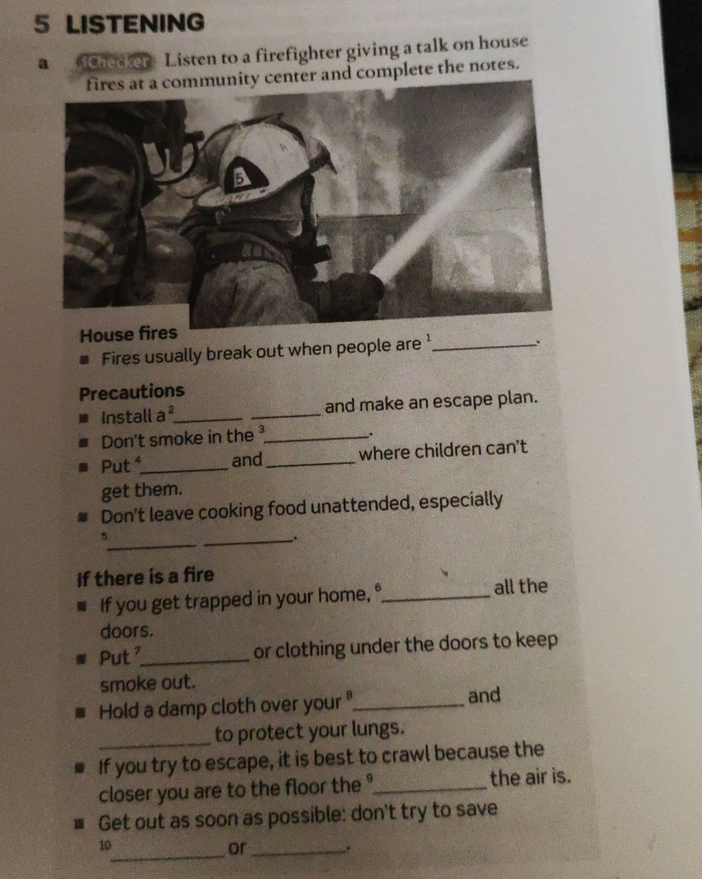 5 LISTENING a Listen to a firefighter giving