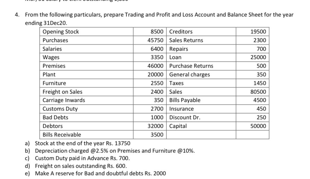 4. From the following particulars, prepare | StudyX