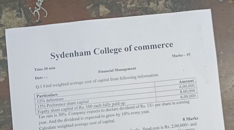Q.1 Find weighted average cost of capital | StudyX