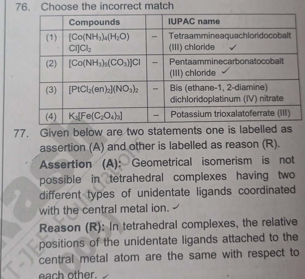 76. Choose the incorrect match | Compounds | StudyX