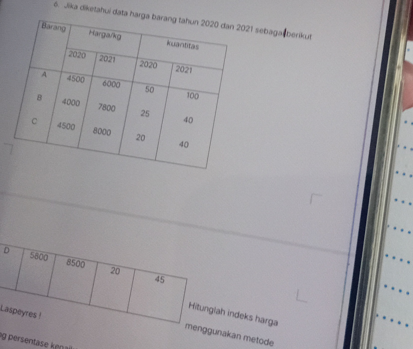6. Jika diketahui data harga barang tahun | StudyX