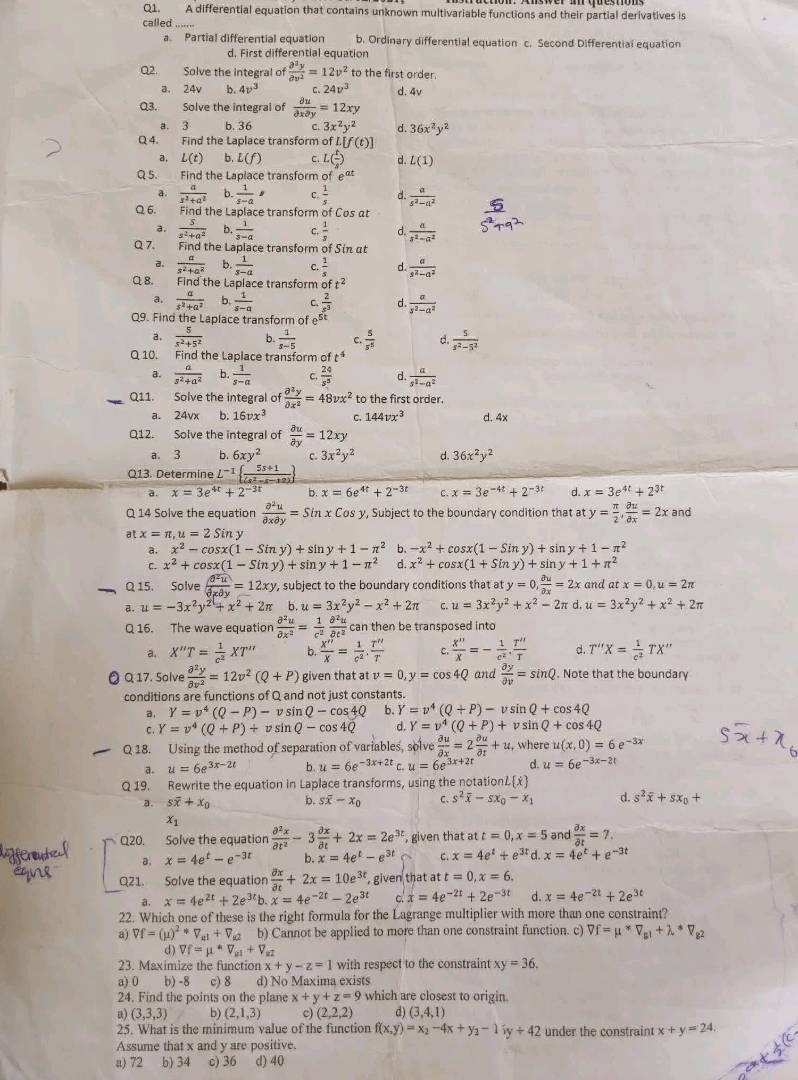 Q1. A differential equation that contains | StudyX