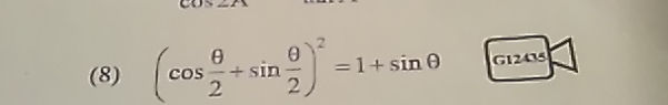 (8) (cos { }{2} + sin { }{2} )^2 = 1 + sin | StudyX