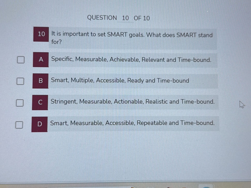10 It is important to set SMART goals. What | StudyX