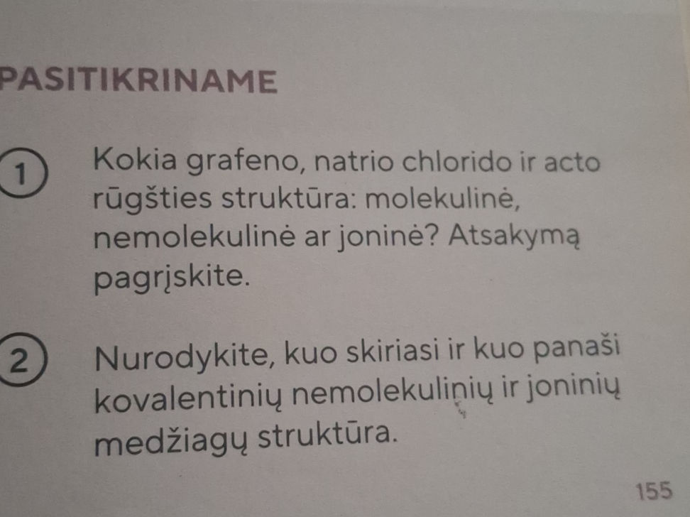(1) Kokia grafeno, natrio chlorido ir acto | StudyX