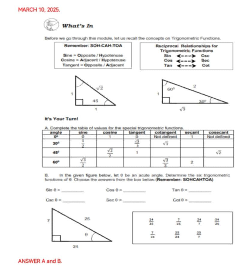 A. Complete the table of values for the | StudyX
