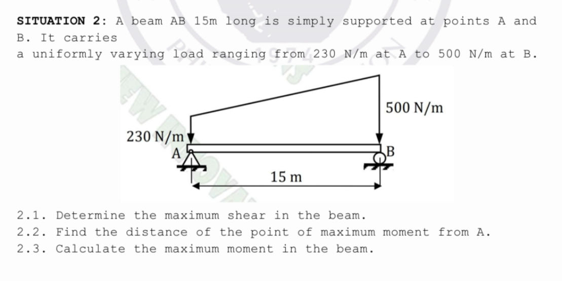 SITUATION 2: A beam AB 15m long is simply | StudyX