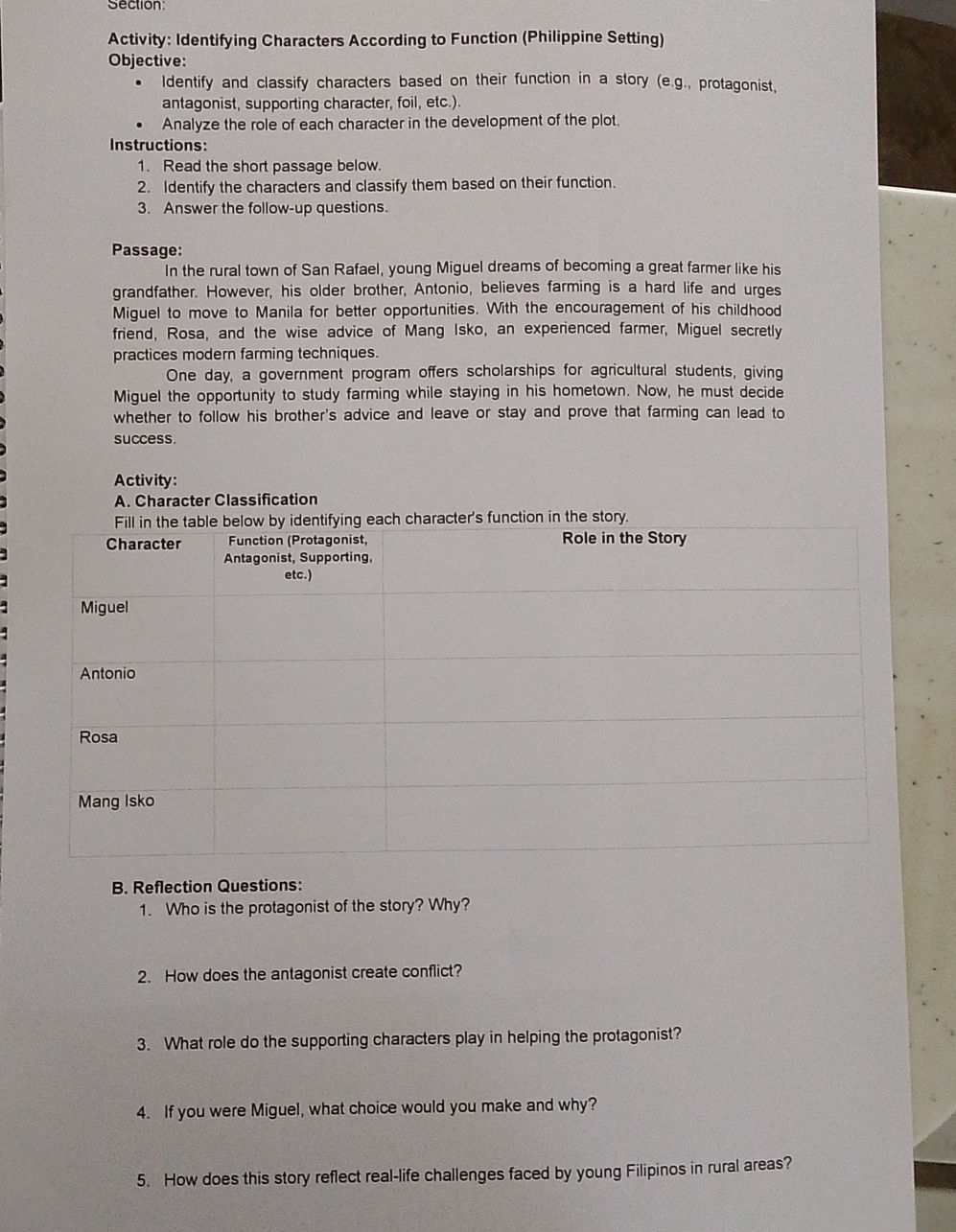 Activity: Identifying Characters According | StudyX