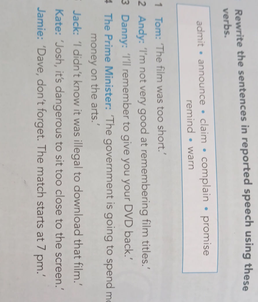 Rewrite the sentences in reported speech | StudyX