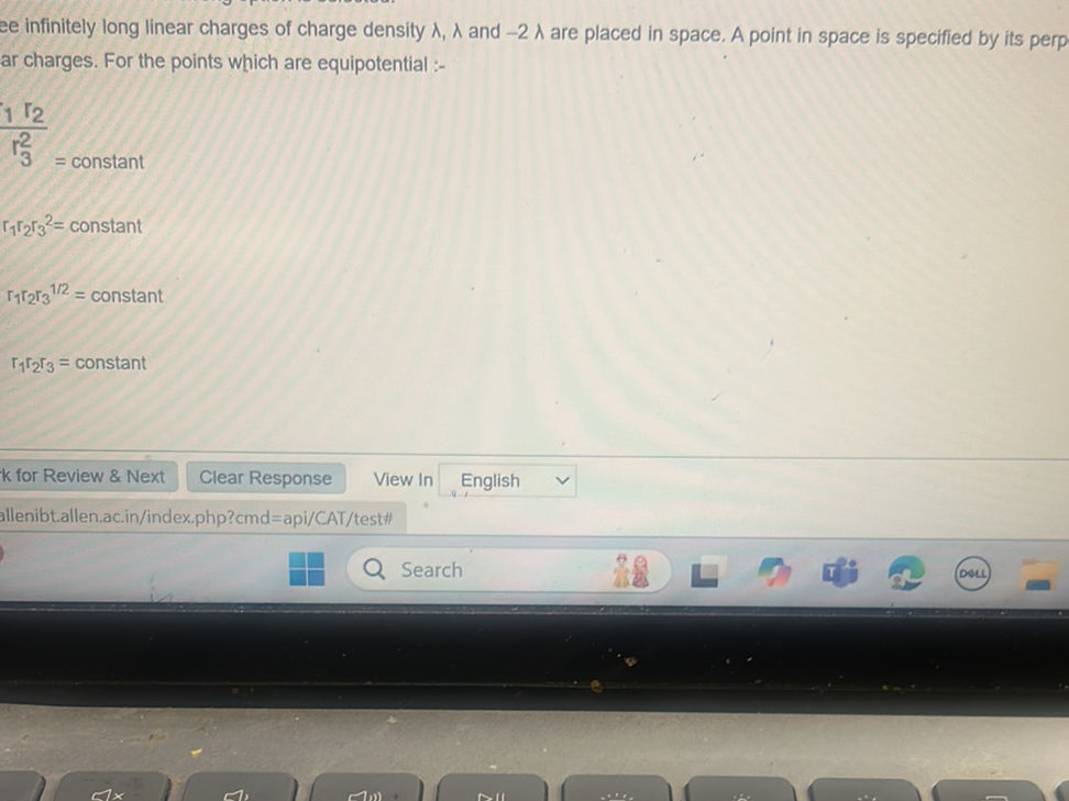 Three infinitely long linear charges of