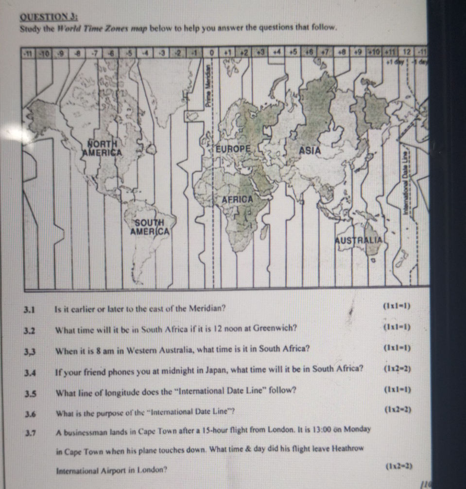 QUESTION 3: Study the World Time Zones map | StudyX