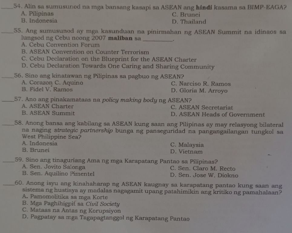 54. Alin sa sumusunod na mga bansang kasapi | StudyX