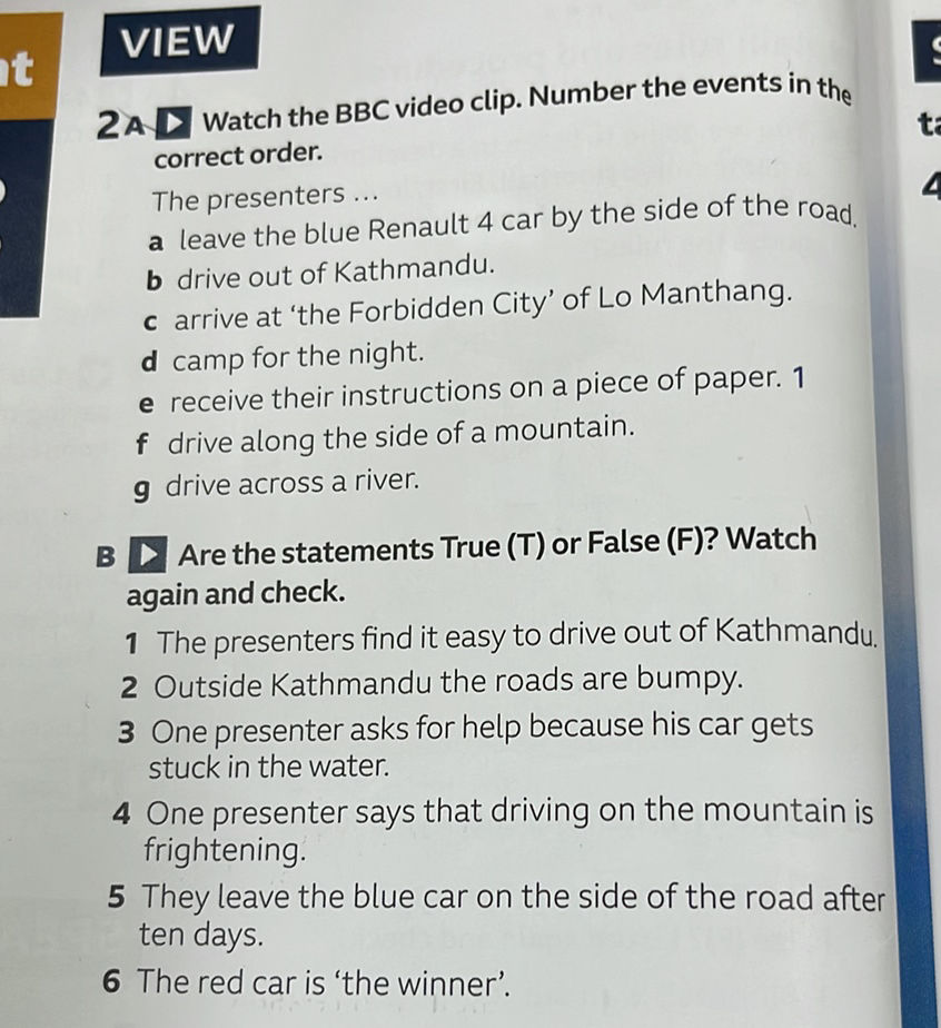 2A Watch the BBC video clip. Number the | StudyX
