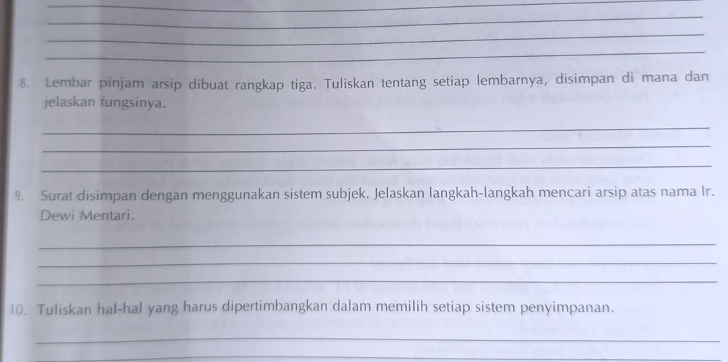 8. Lembar pinjam arsip dibuat rangkap tiga. | StudyX