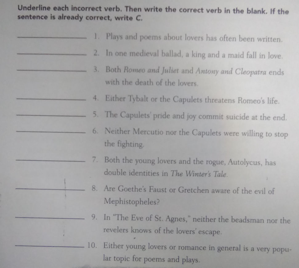 Underline each incorrect verb. Then write | StudyX