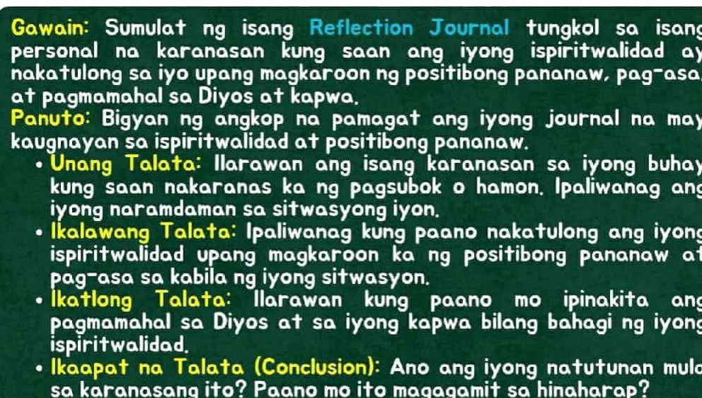 Gawain: Sumulat ng isang Reflection Journal | StudyX