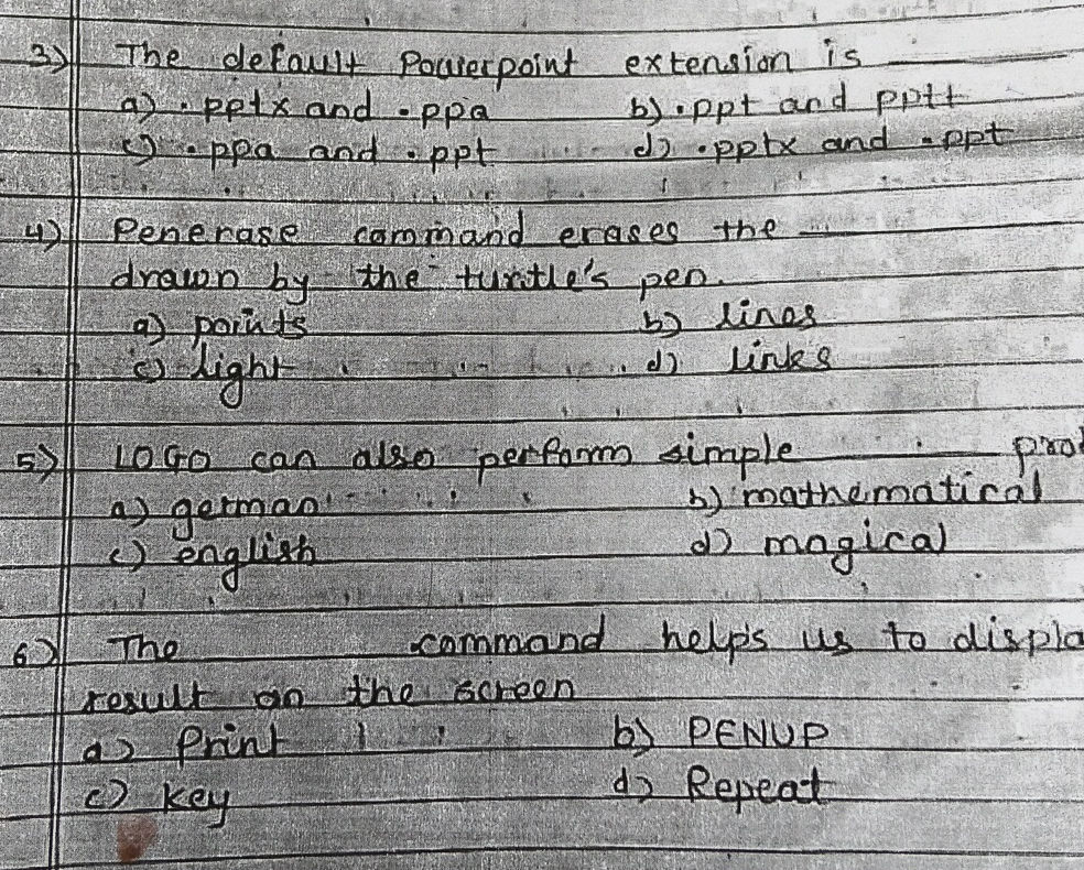 3) The default Powerpoint extension is a) | StudyX