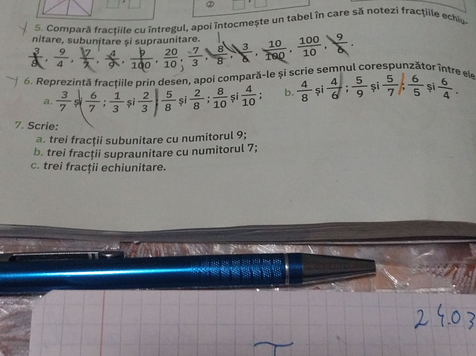 5. Compară fracțiile cu întregul, apoi | StudyX