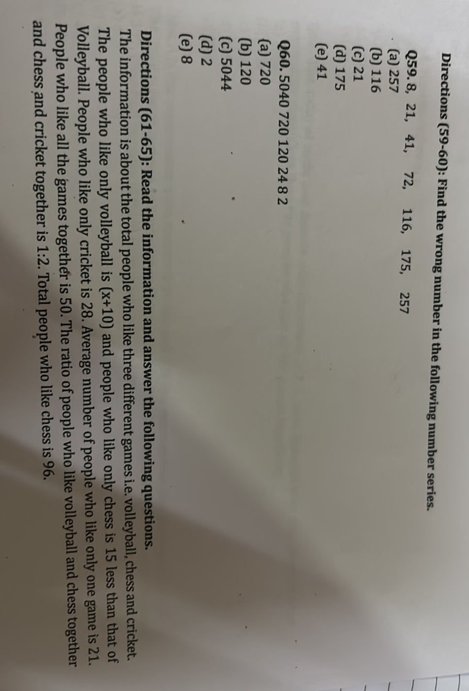 Q59. 8, 21, 41, 72, 116, 175, 257 (a) 257 | StudyX