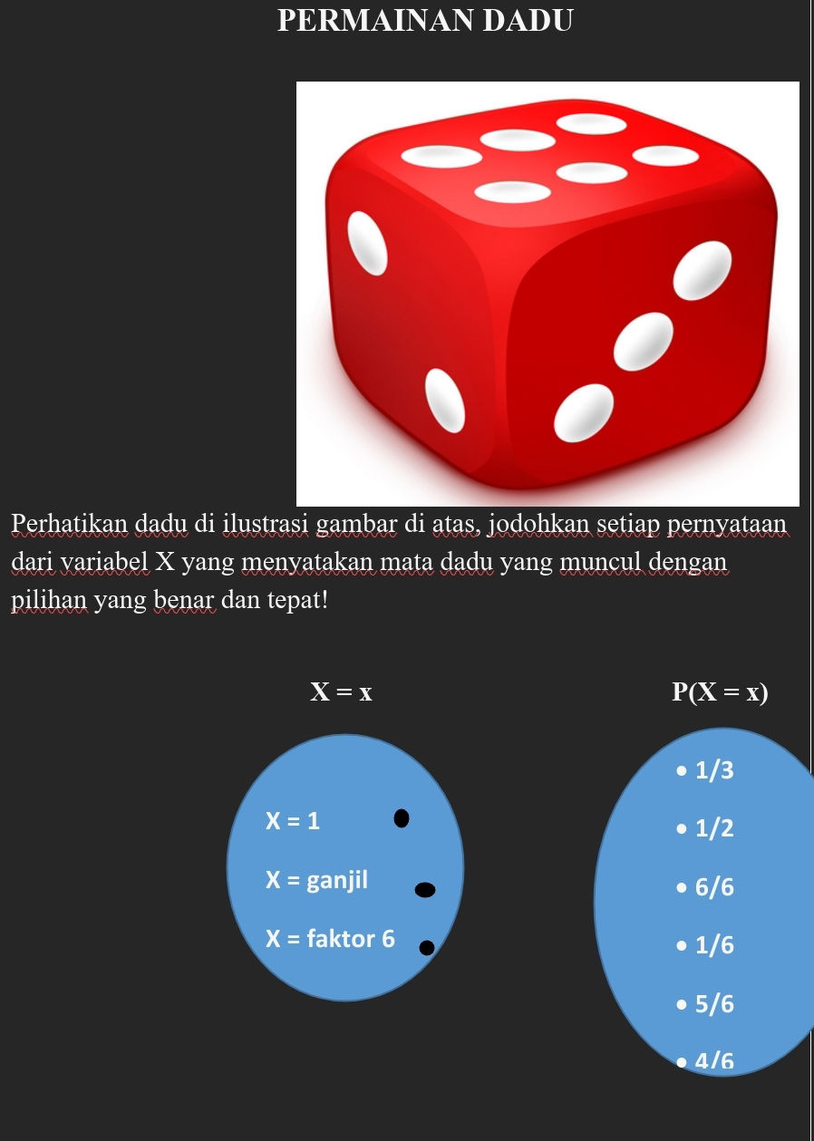 Perhatikan dadu di ilustrasi gambar di atas, | StudyX