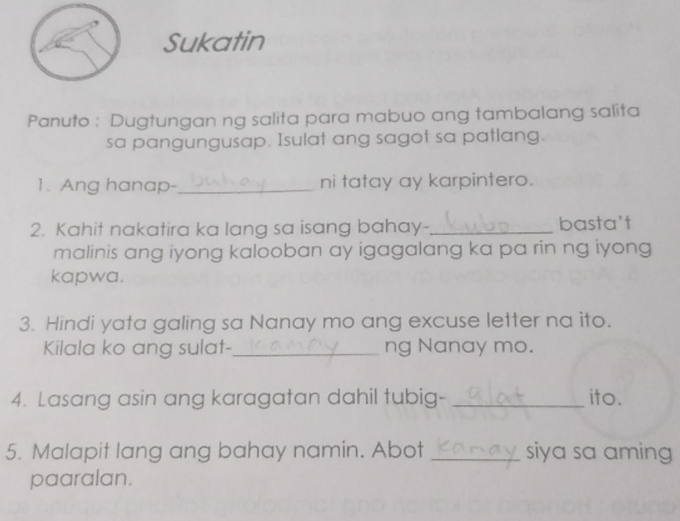 Panuto: Dugtungan ng salita para mabuo ang | StudyX