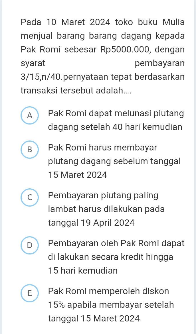 Pada 10 Maret 2024 toko buku Mulia menjual | StudyX