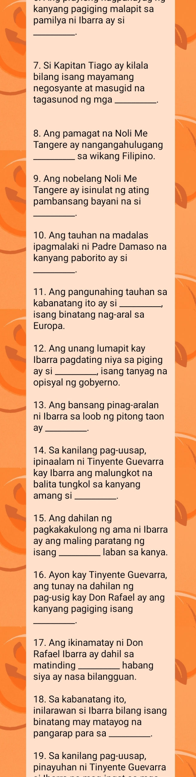 7. Si Kapitan Tiago ay kilala bilang isang | StudyX
