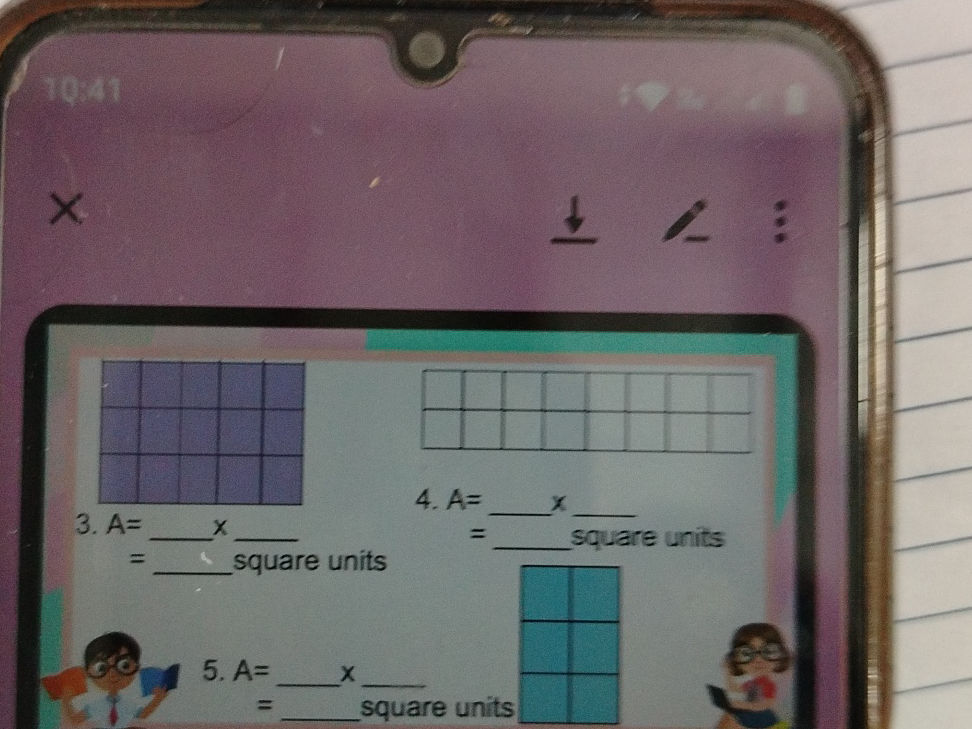 3. A= _ x _ = _ square units 4. A= _ x _ | StudyX