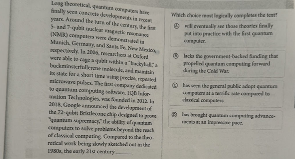 Which choice most logically completes the | StudyX