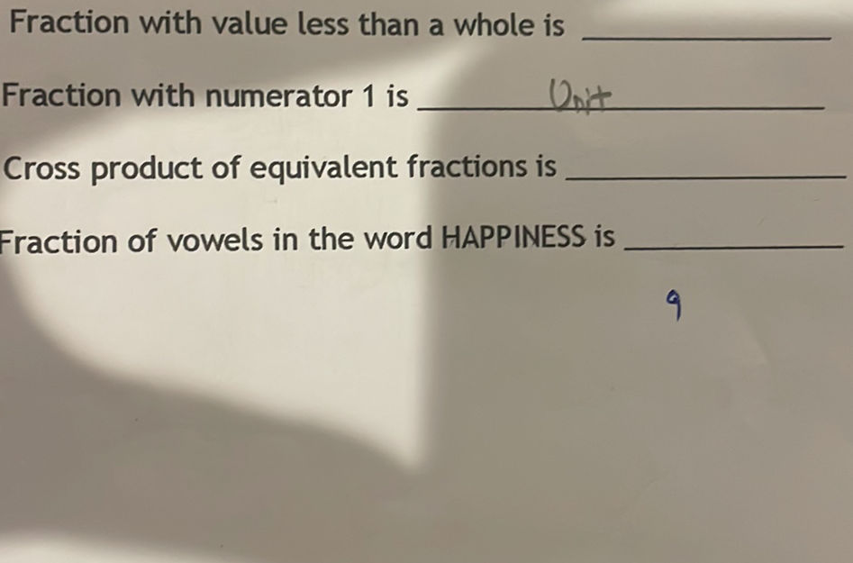 Fraction with value less than a whole is | StudyX