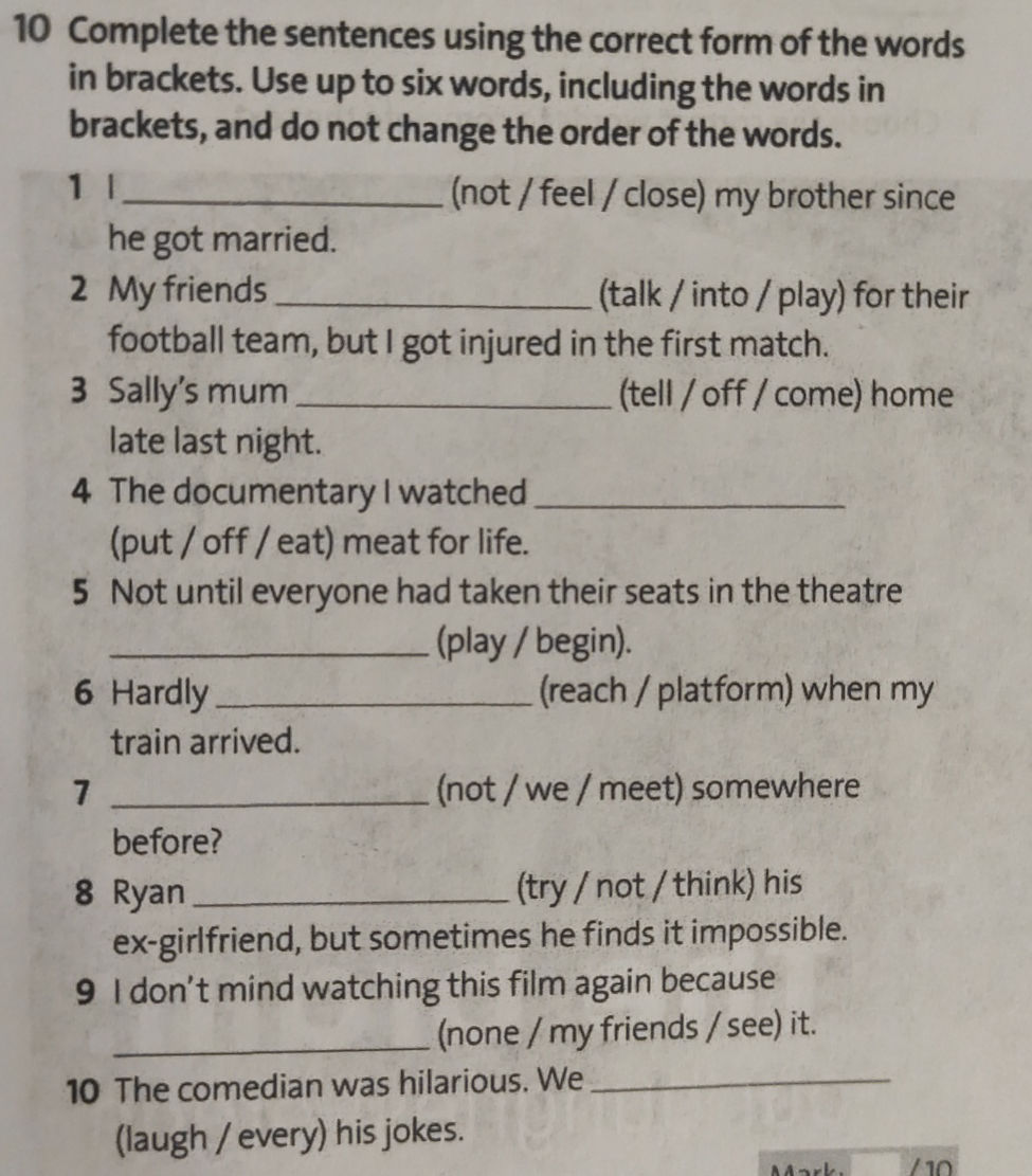 1 Complete the sentences using the correct | StudyX