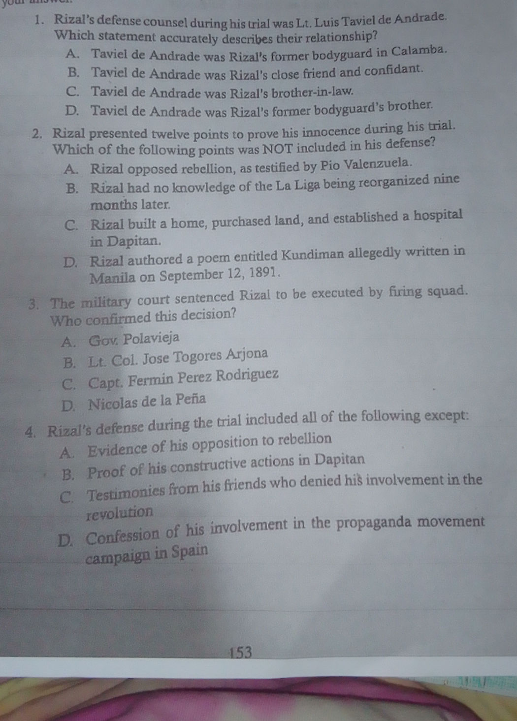 1. Rizal's defense counsel during his trial | StudyX