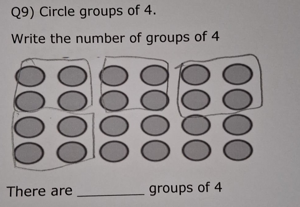 Q9) Circle groups of 4. Write the number of | StudyX