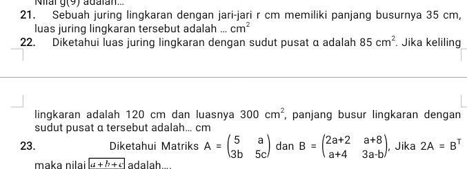 21. Sebuah juring lingkaran dengan jari-jari | StudyX
