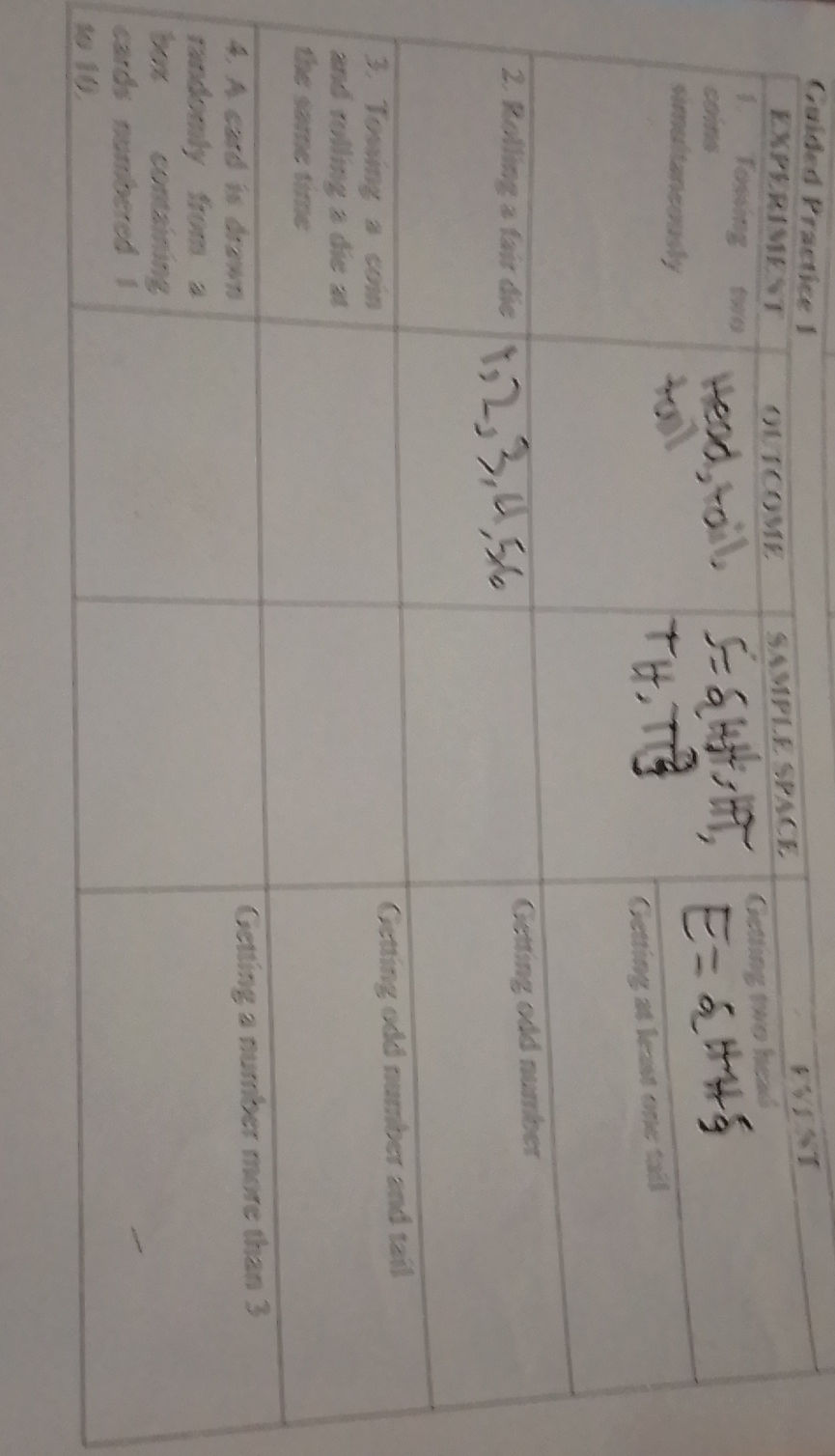 Guided Practice 1 | EXPERIMENT | OUTCOME | | StudyX