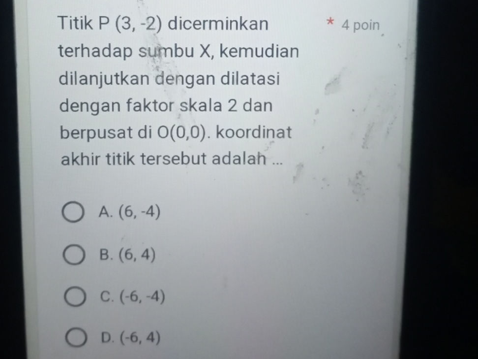 Titik P (3, -2) dicerminkan terhadap sumbu | StudyX