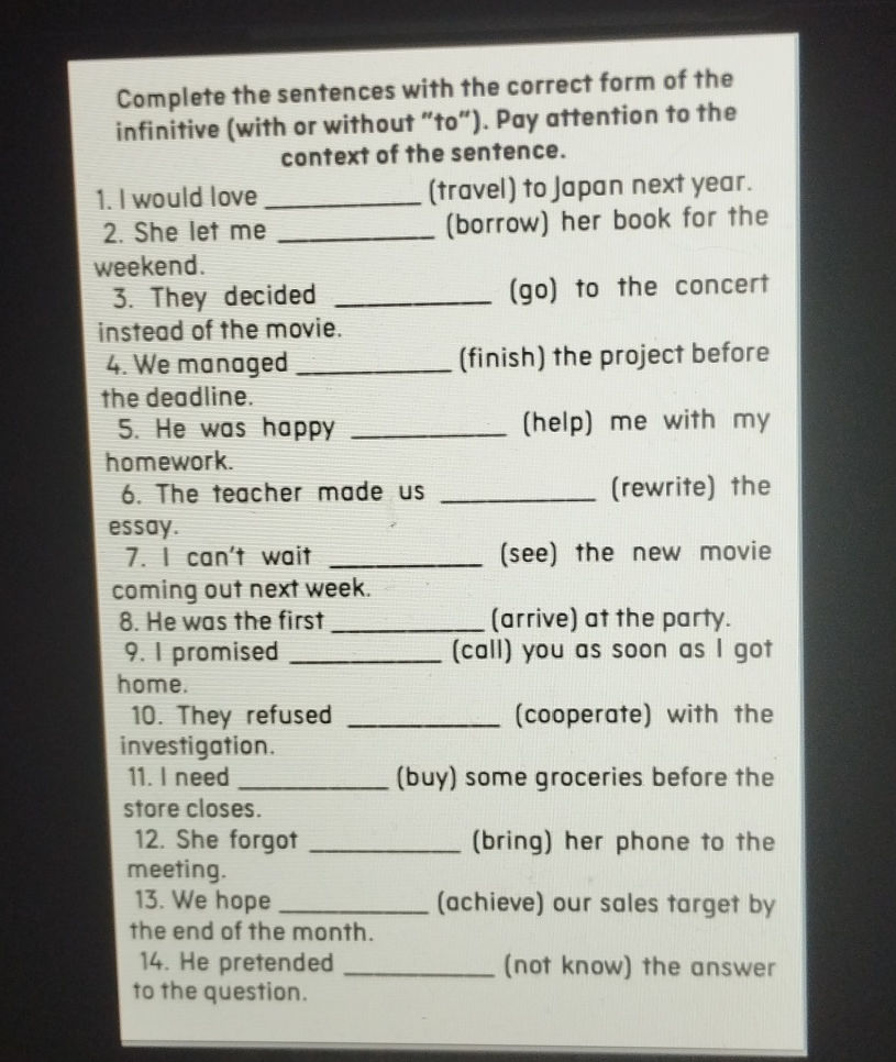 Complete the sentences with the correct form | StudyX