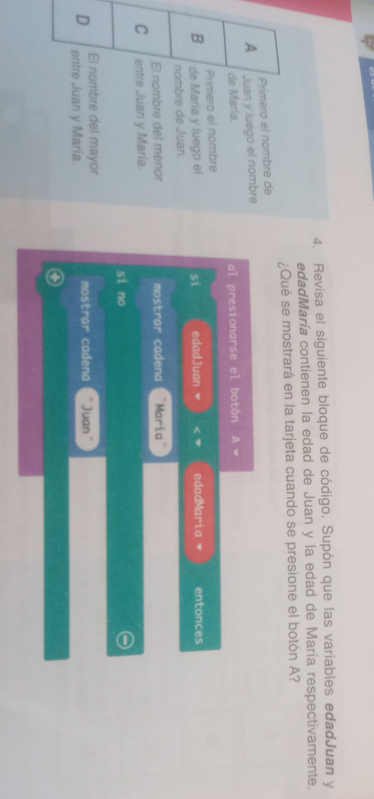 4. Revisa el siguiente bloque de código. | StudyX