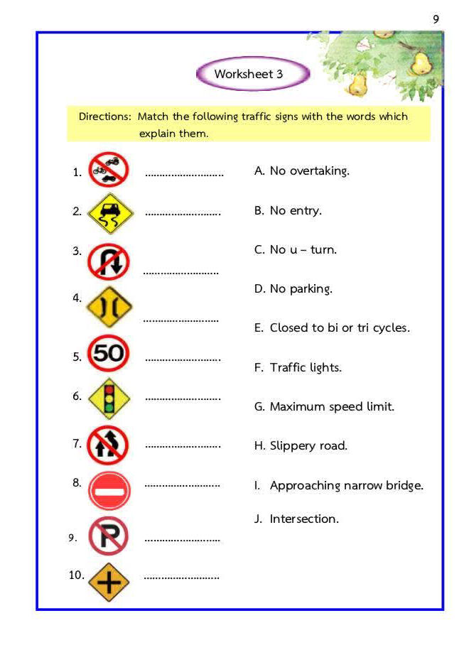 Directions: Match the following traffic | StudyX
