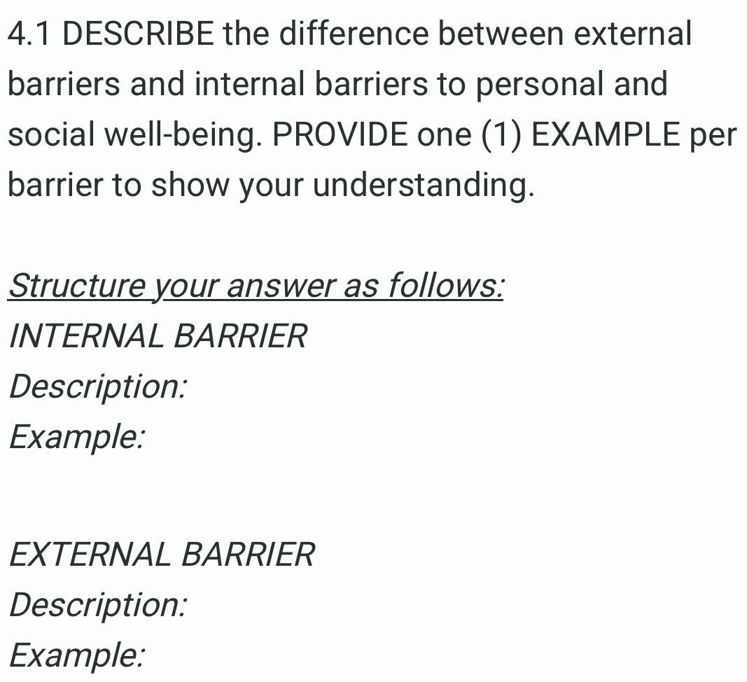 4.1 DESCRIBE the difference between external