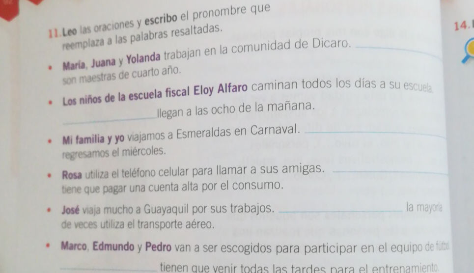 11. Leo las oraciones y escribo el pronombre | StudyX