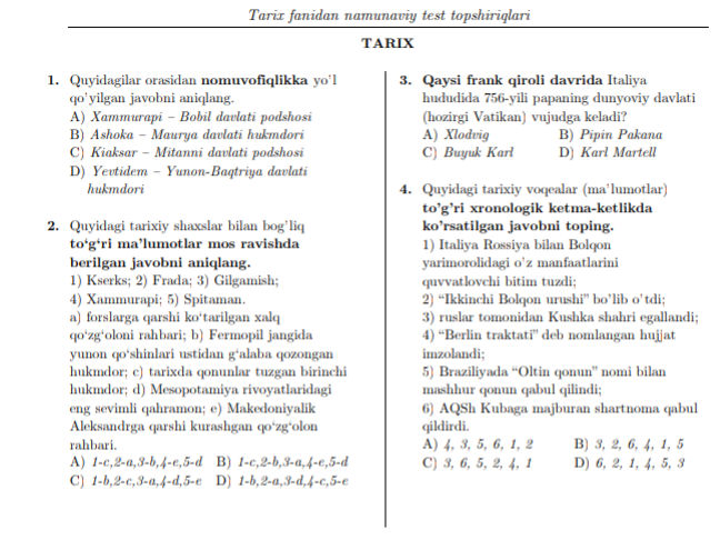 1. Quyidagilar orasidan nomuvofiqlikka yo'l | StudyX