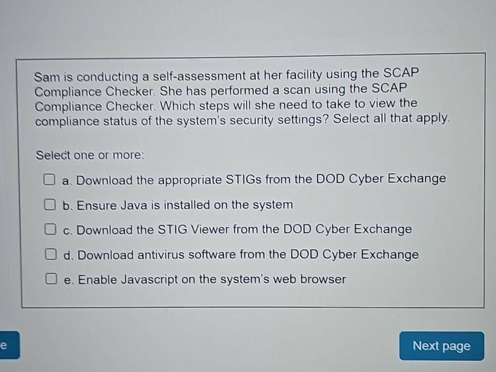 Sam is conducting a self-assessment at her | StudyX